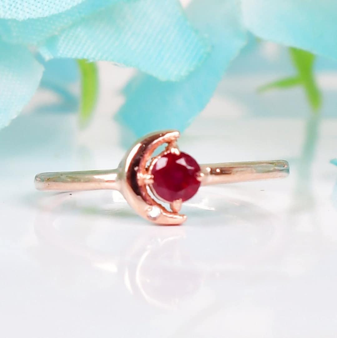 Vintage Ruby Engagement Ring, Minimal Ruby Bridal Wedding Promise Ring for Women, Vintage ...