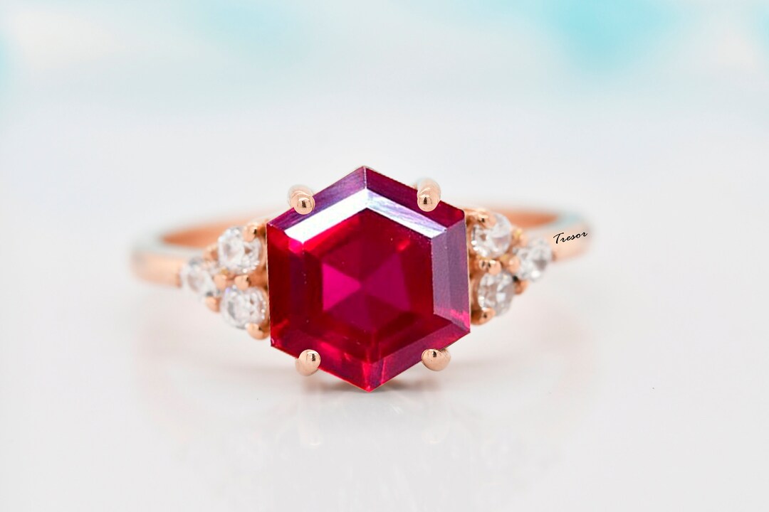 Vintage Ruby Engagement Ring, Handmade Ruby Bridal Wedding Statement ...