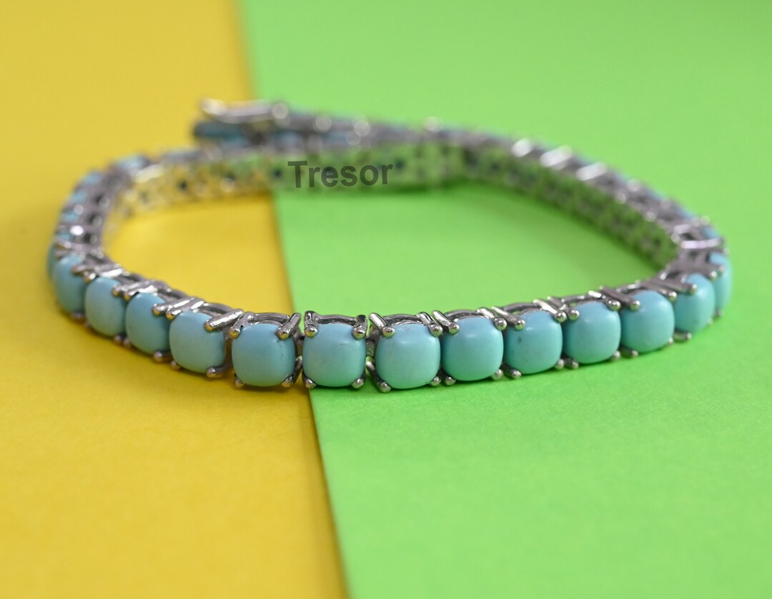 Beautiful Cushion Cut Turquoise Tennis Bracelet, Handmade Turquoise ...