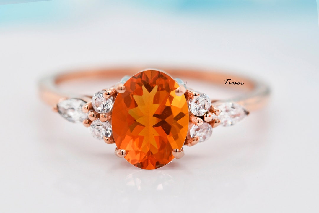 Vintage Fire Opal Engagement Ring Minimal 14K Solid Gold - Etsy