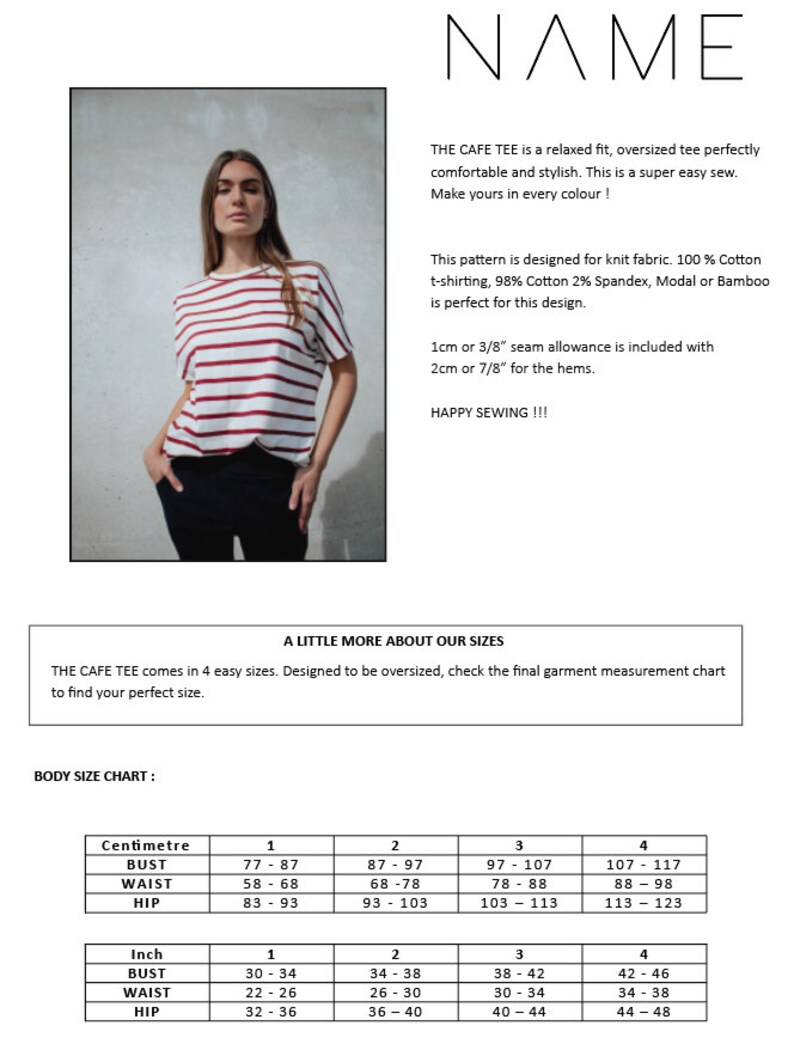 PDF Sewing Pattern, PDF Oversized T-shirt. PDF T-shirt, Easy Sew, 4 ...