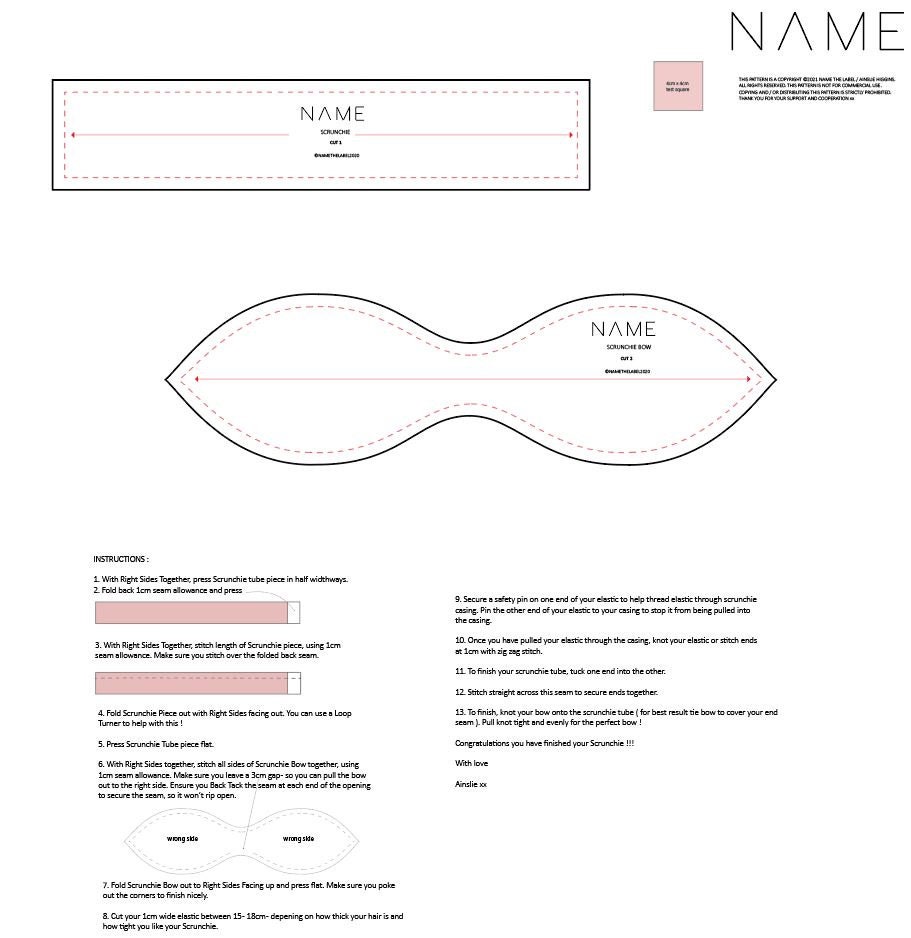 PDF Sewing Pattern - Hair Scrunchie, Scrunchie, Scrunchie With Bow ...
