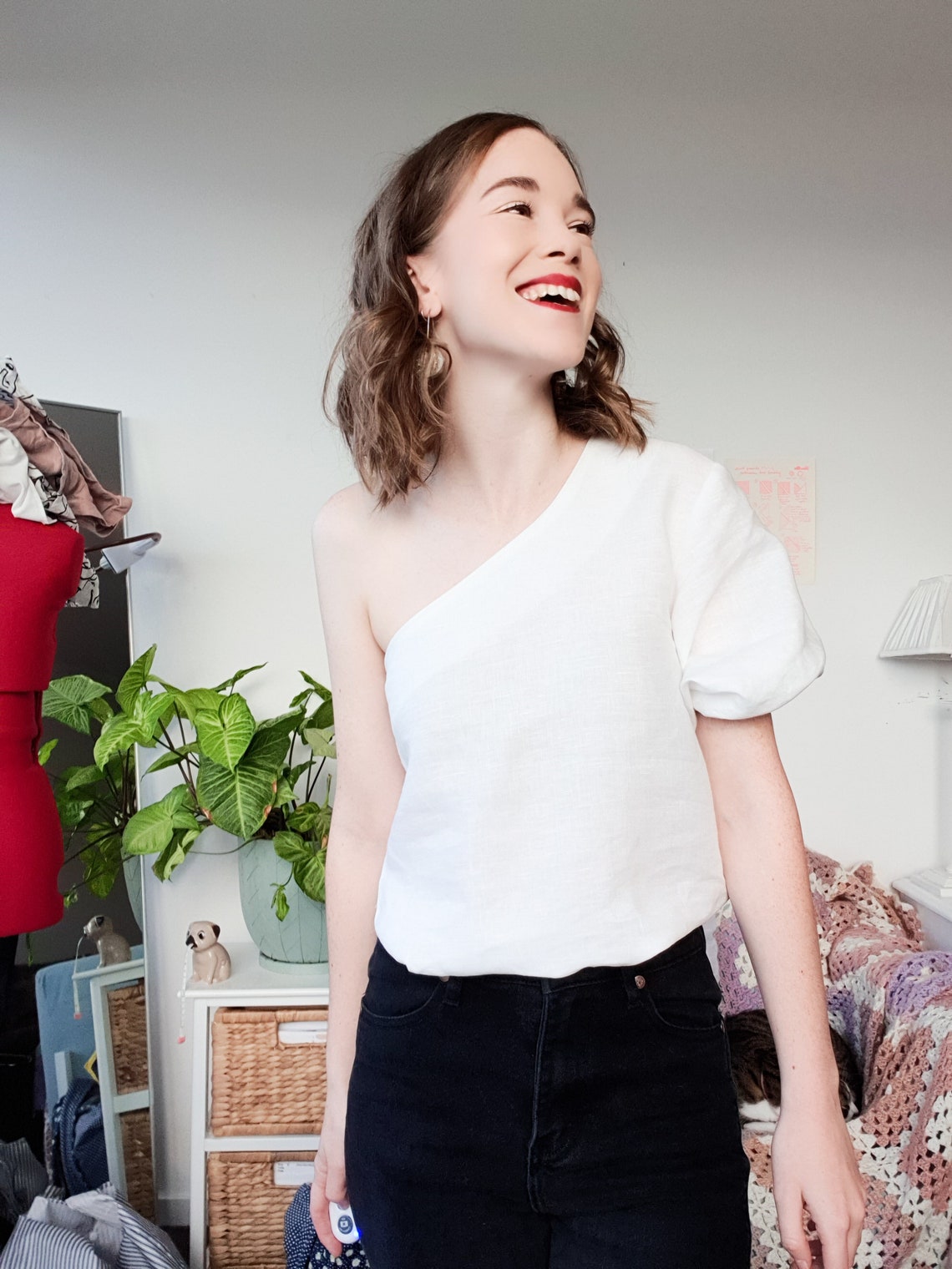 PDF Sewing Pattern Pdf One Shoulder Top Puff Sleeve PDF | Etsy