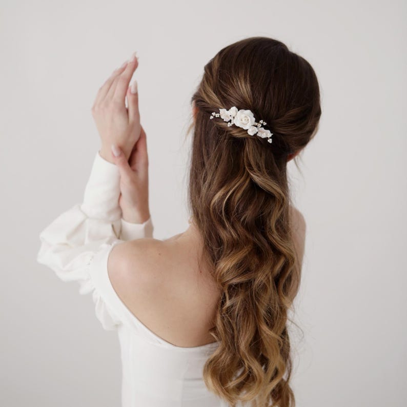 Porcelain Flower Bridal Hair Comb: Wedding Hair Piece - Etsy