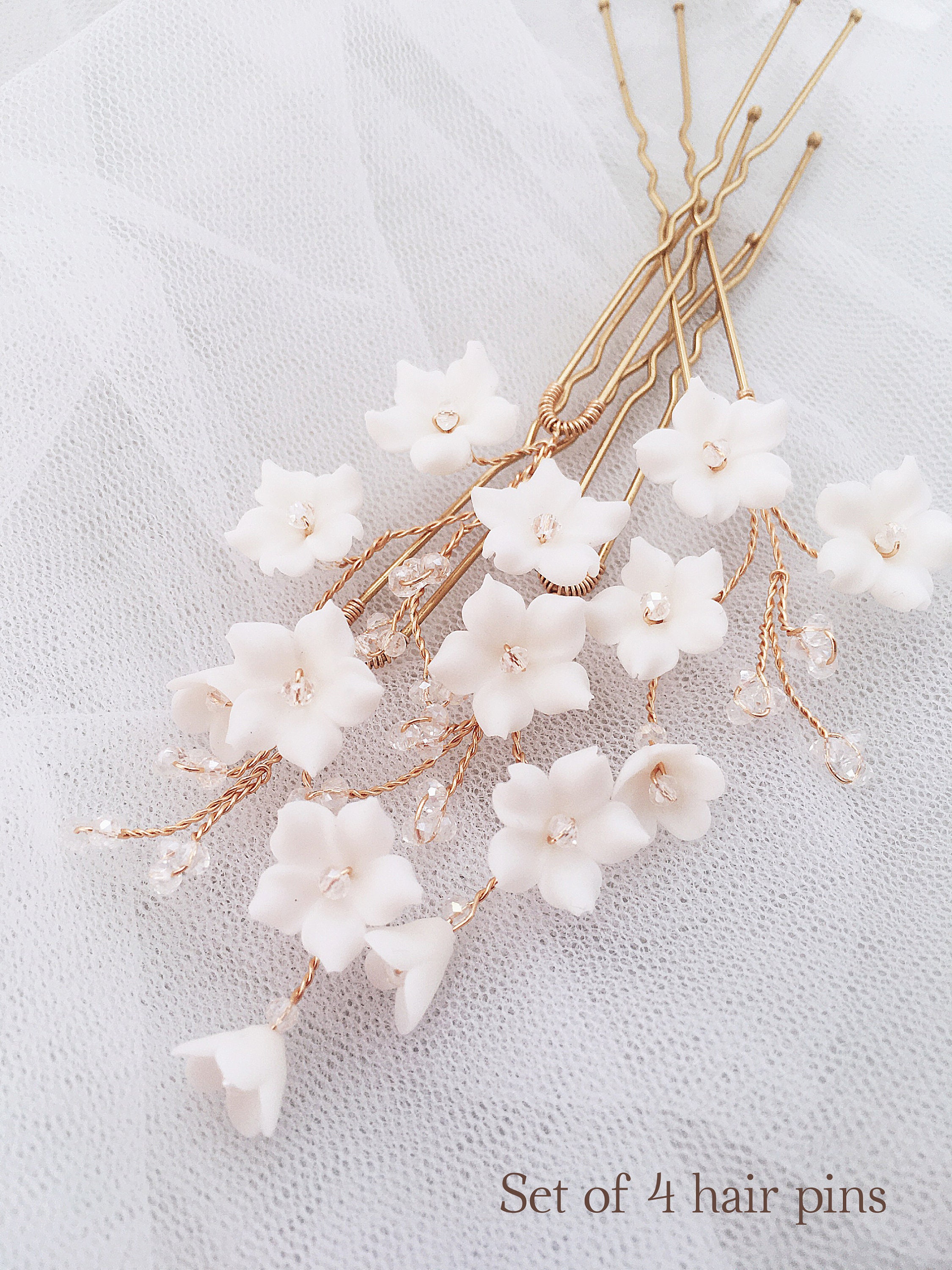 Flower wedding hair pins Set of 2468 Bridal floral | Etsy