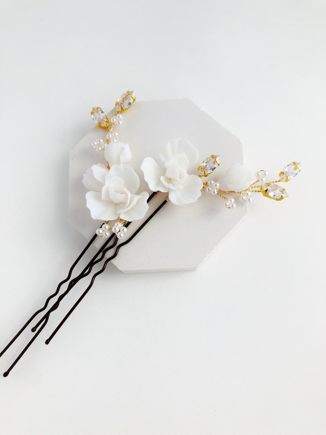 Luxe Floral Hair Pins for Bride, Wedding Porcelain Floral Hair Clips ...