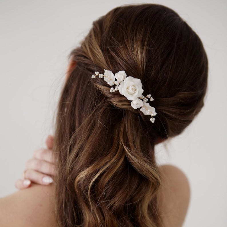 Porcelain Flower Bridal Hair Comb: Wedding Hair Piece - Etsy