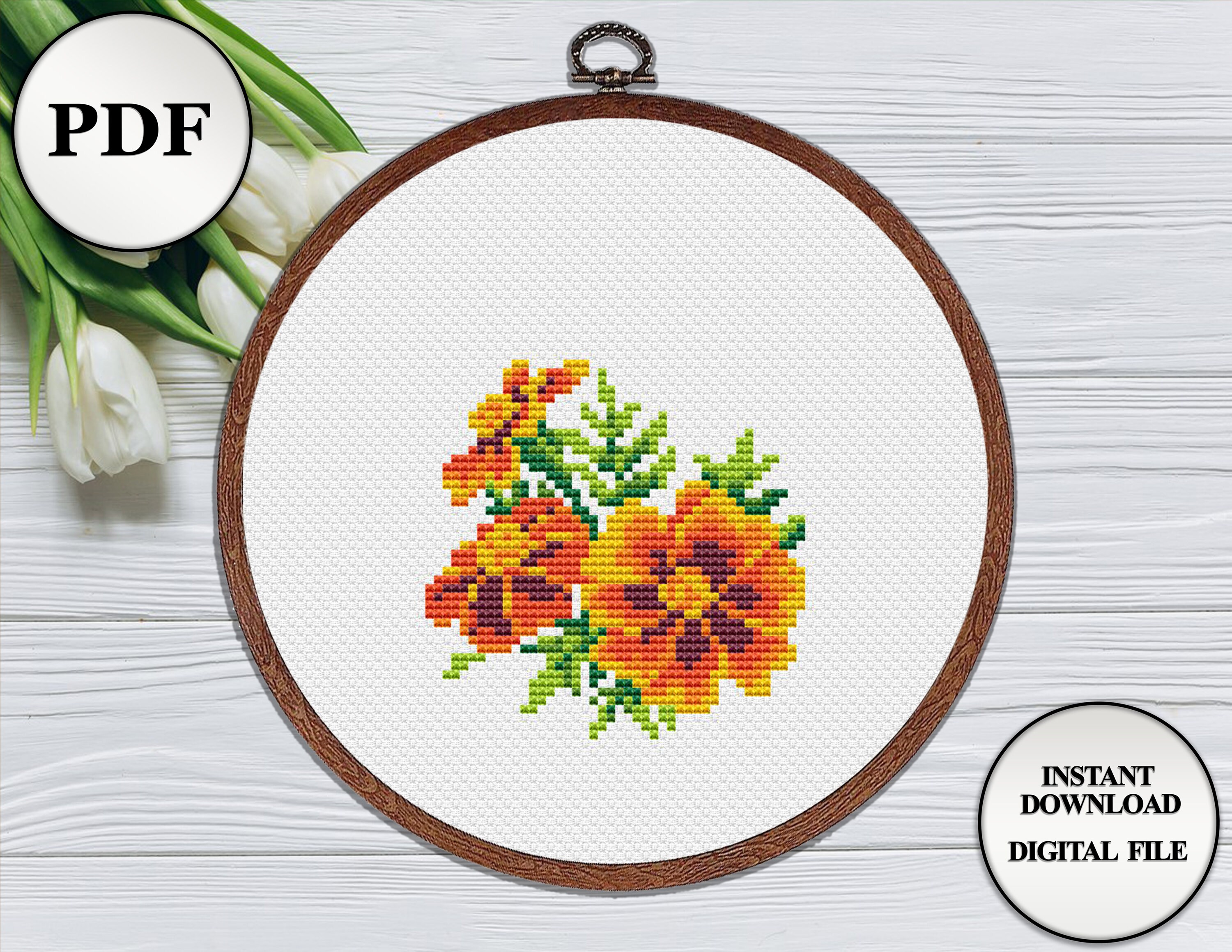 Mini Cross Stitch pattern marigold art Flower quick Cross | Etsy