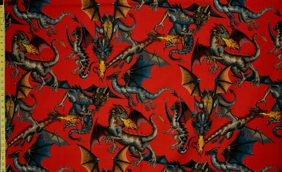Dragons by Alexander Henry 100% Cotton Fabric Novelty Medieval | Etsy