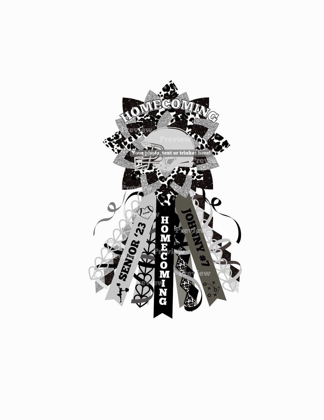 Homecoming Mum Clipart, Black Silver White, Cheetah, Spirit, School ...