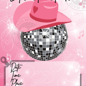 Pink Disco Cowgirl Invitation | Editable Glitter Party Invite for Women ...