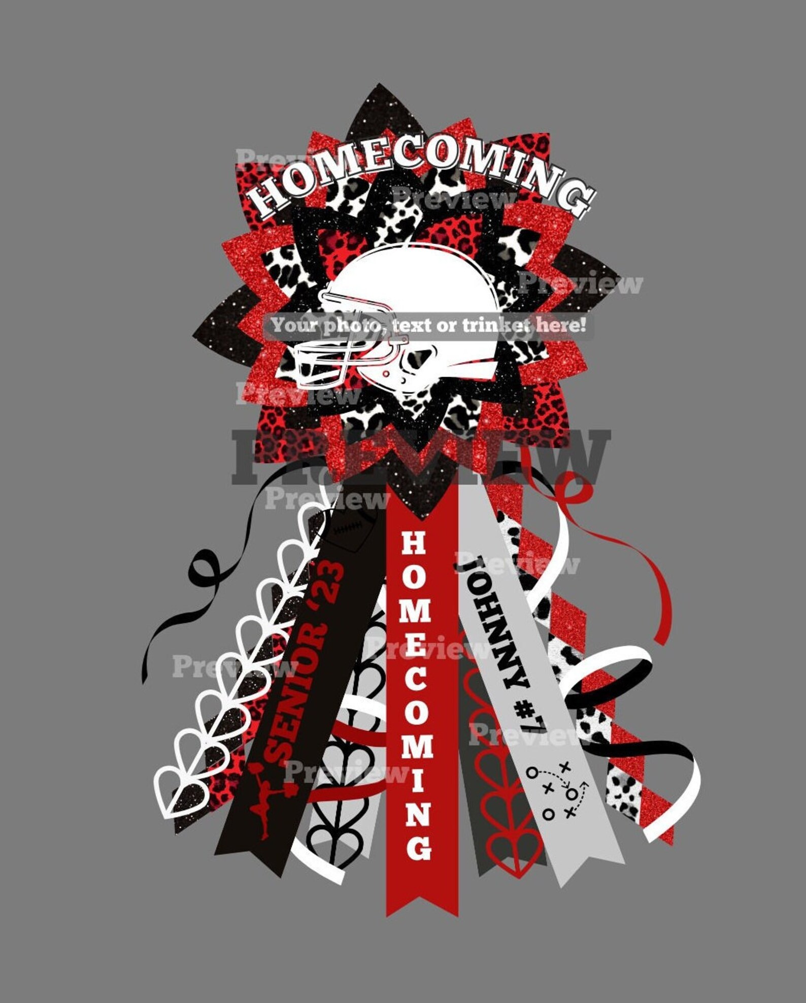 Homecoming Mum Clipart, Black Red White, Cheetah, Spirit, School Colors ...