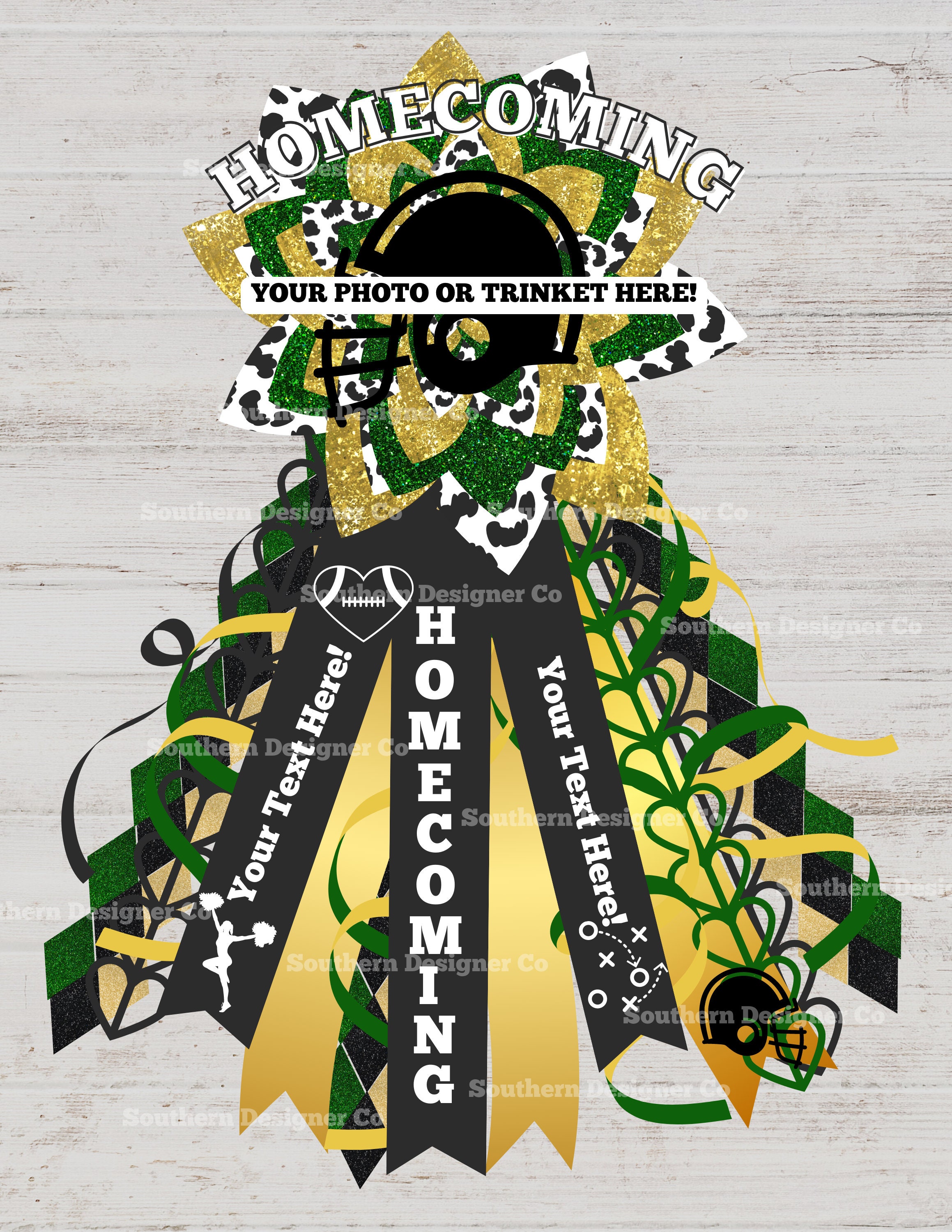 Homecoming Mum Clipart, Green Gold Black, Cheetah, Spirit, School ...