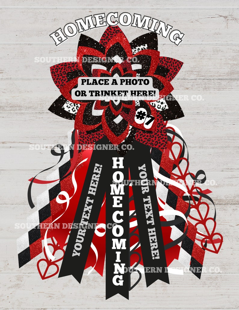Homecoming Mum Clipart Black Red White Cheetah Spirit - Etsy