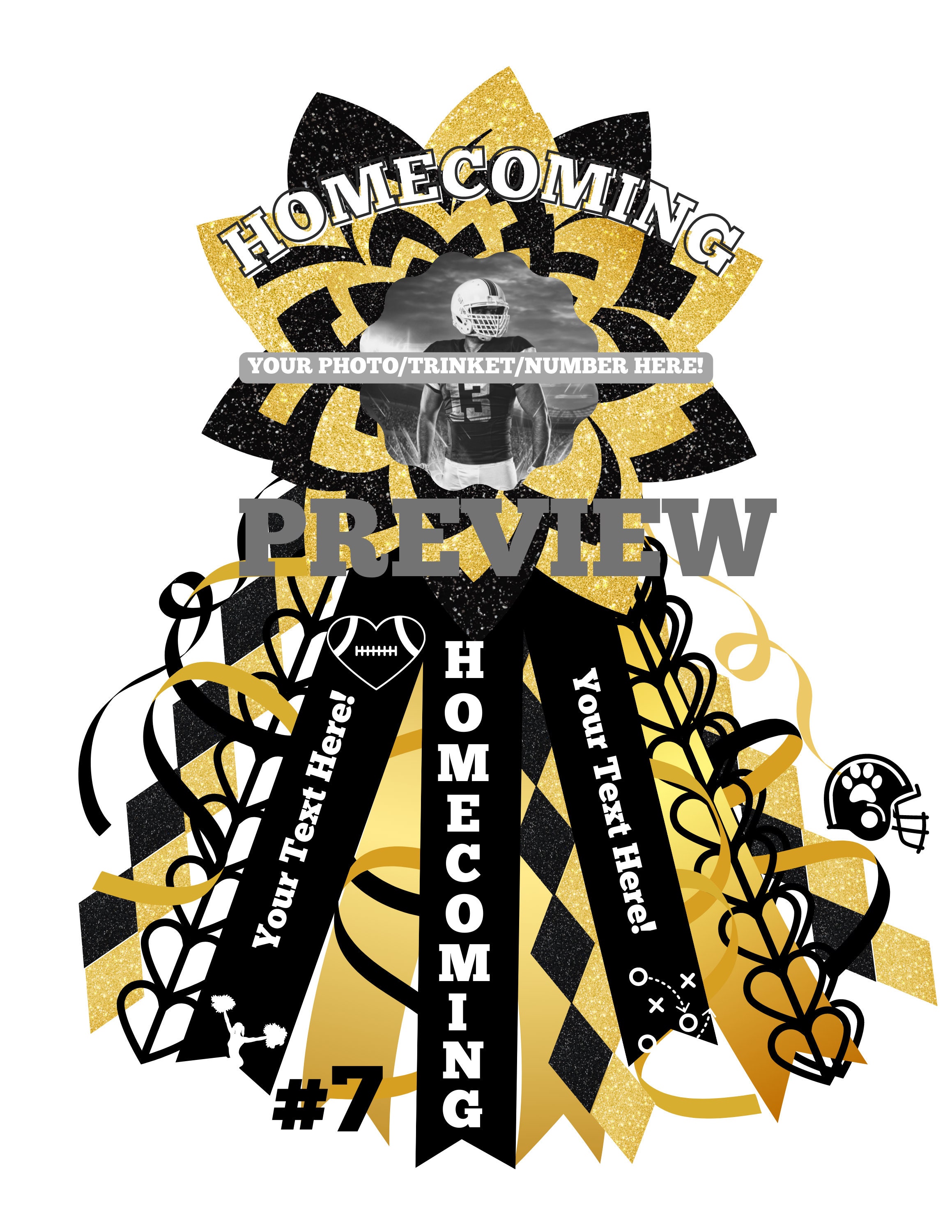 Homecoming Mum Clipart, Black Yellow Gold White, Spirit, School Colors ...