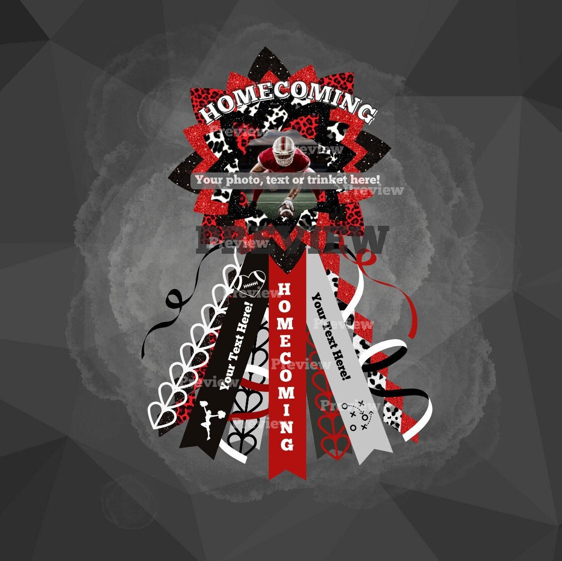 Homecoming Mum Clipart, Black Red White, Cheetah, Spirit, School Colors ...