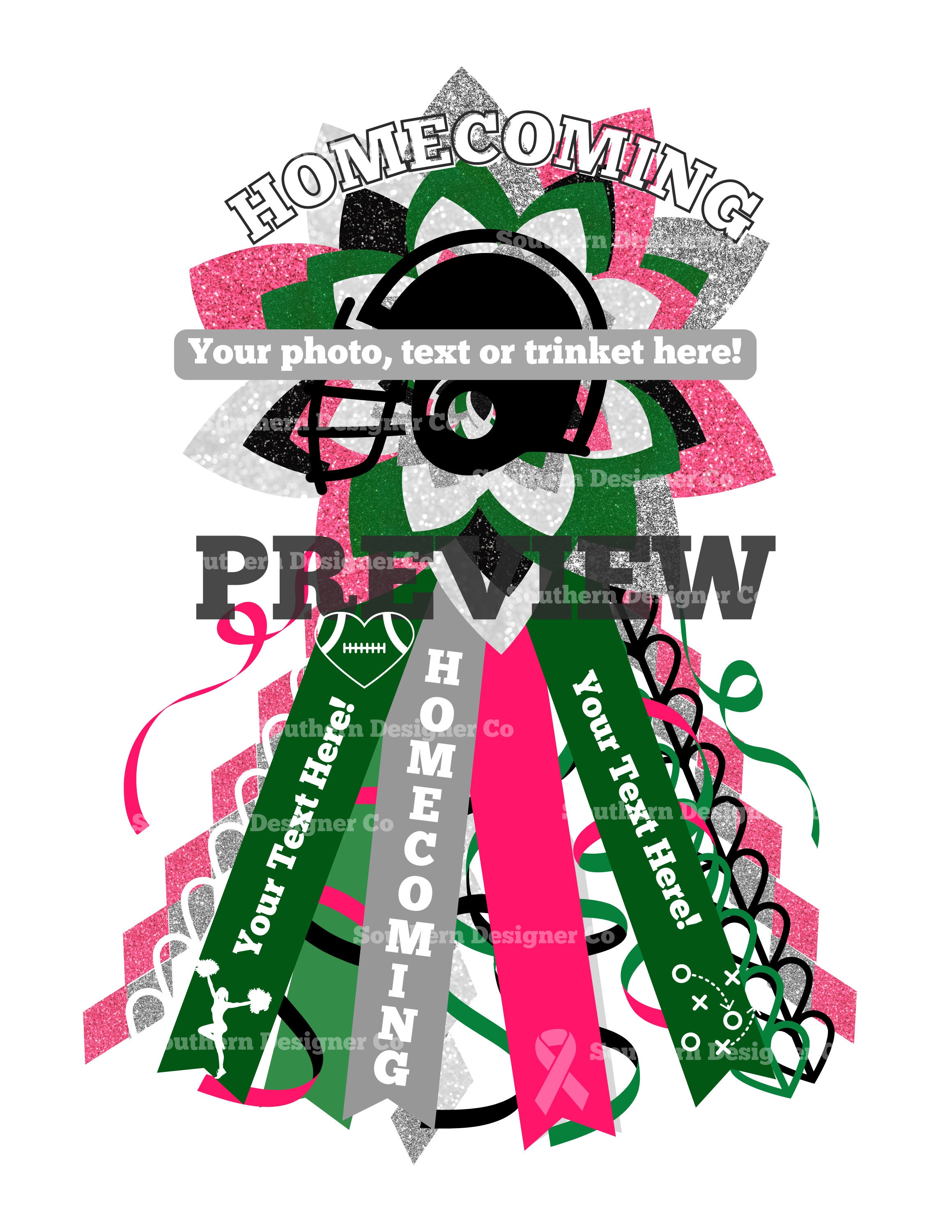 Homecoming Mum Clipart, Silver Green Black White Pink, School Colors ...
