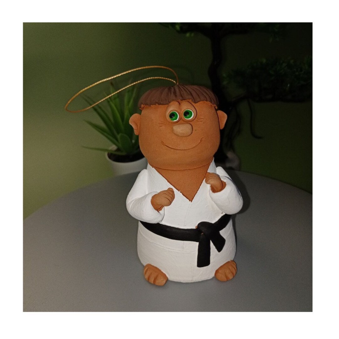 Ceramic Clay Statuette-bell-pendant Karate Fighter. Aikido Kickboxing ...