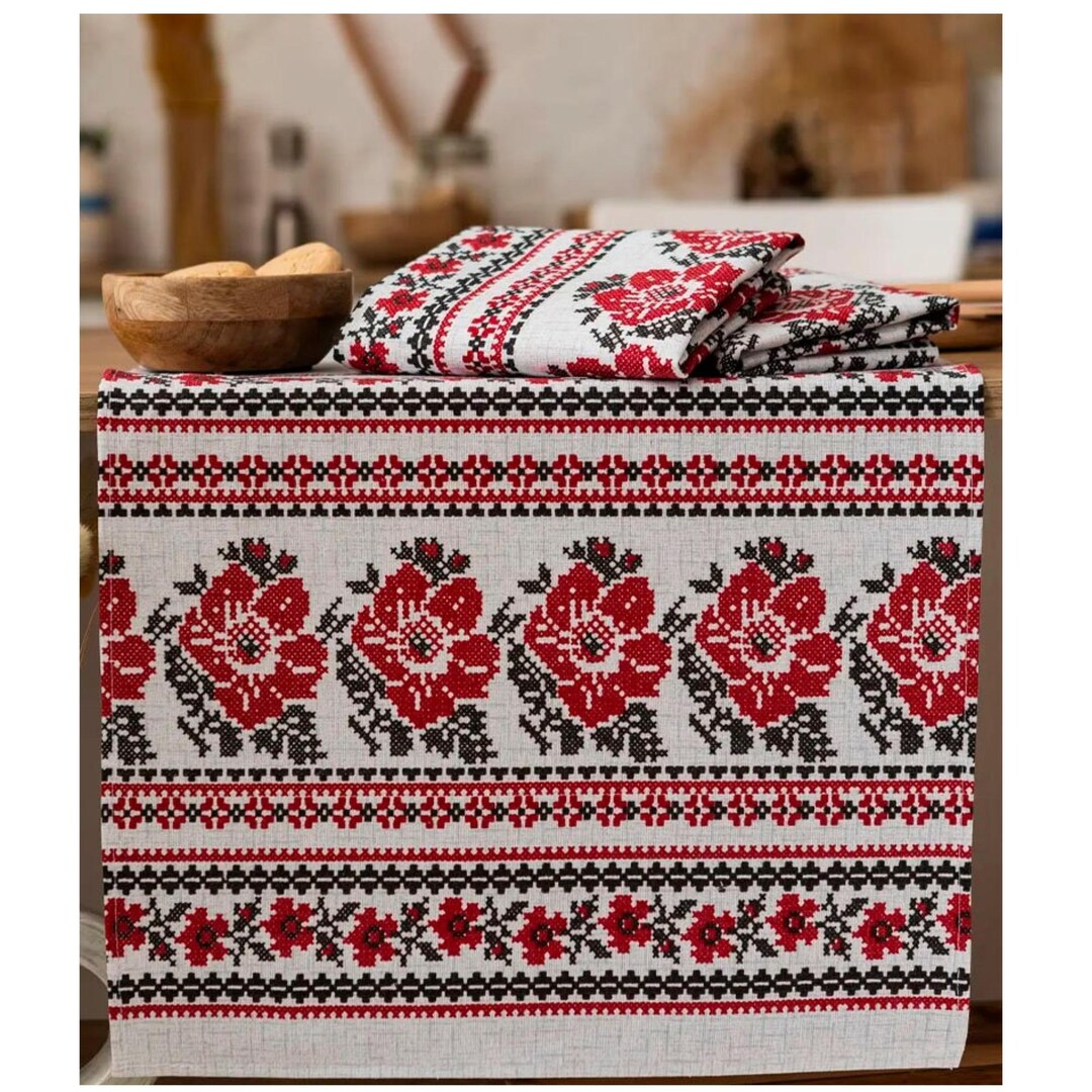 Ukrainian Floral Kitchen Set: Cotton Towel & 4 Napkins, Gift Box - Etsy