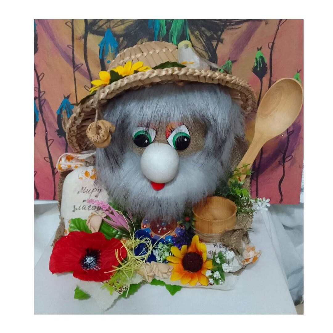 Slavic Pagan Amulet for Home Domovik Doll in a Wicker Straw Hat With a ...