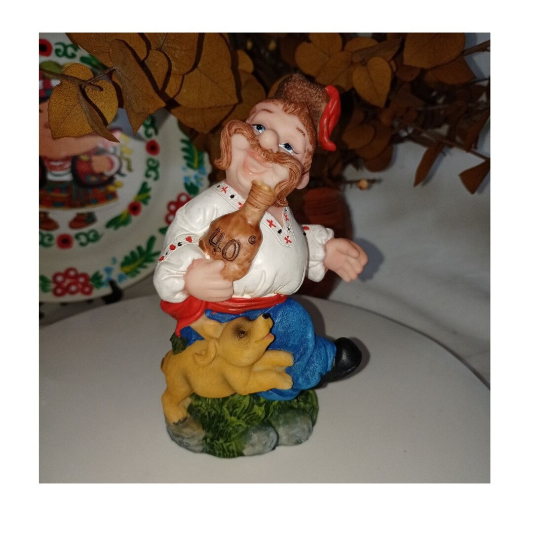 Stone Statuette ukrainian Cossack With a Dog and a Bottle of Vodka ...