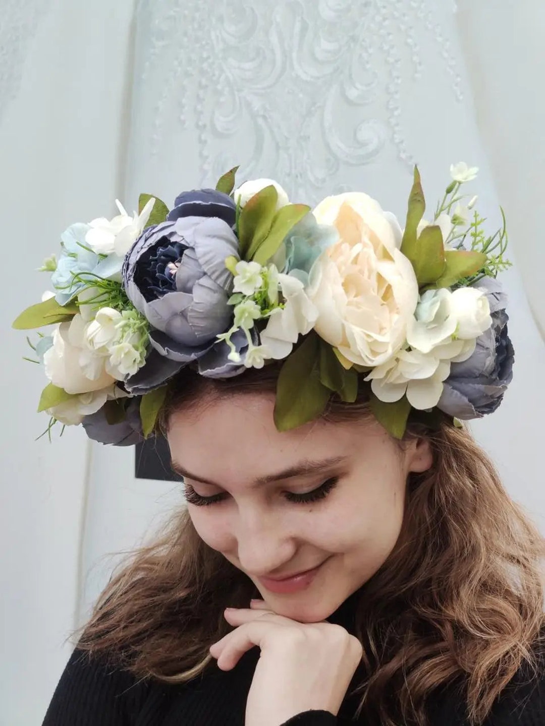 A Spectacular Ukrainian Flower Crown Made of Large Lilac and Beige ...