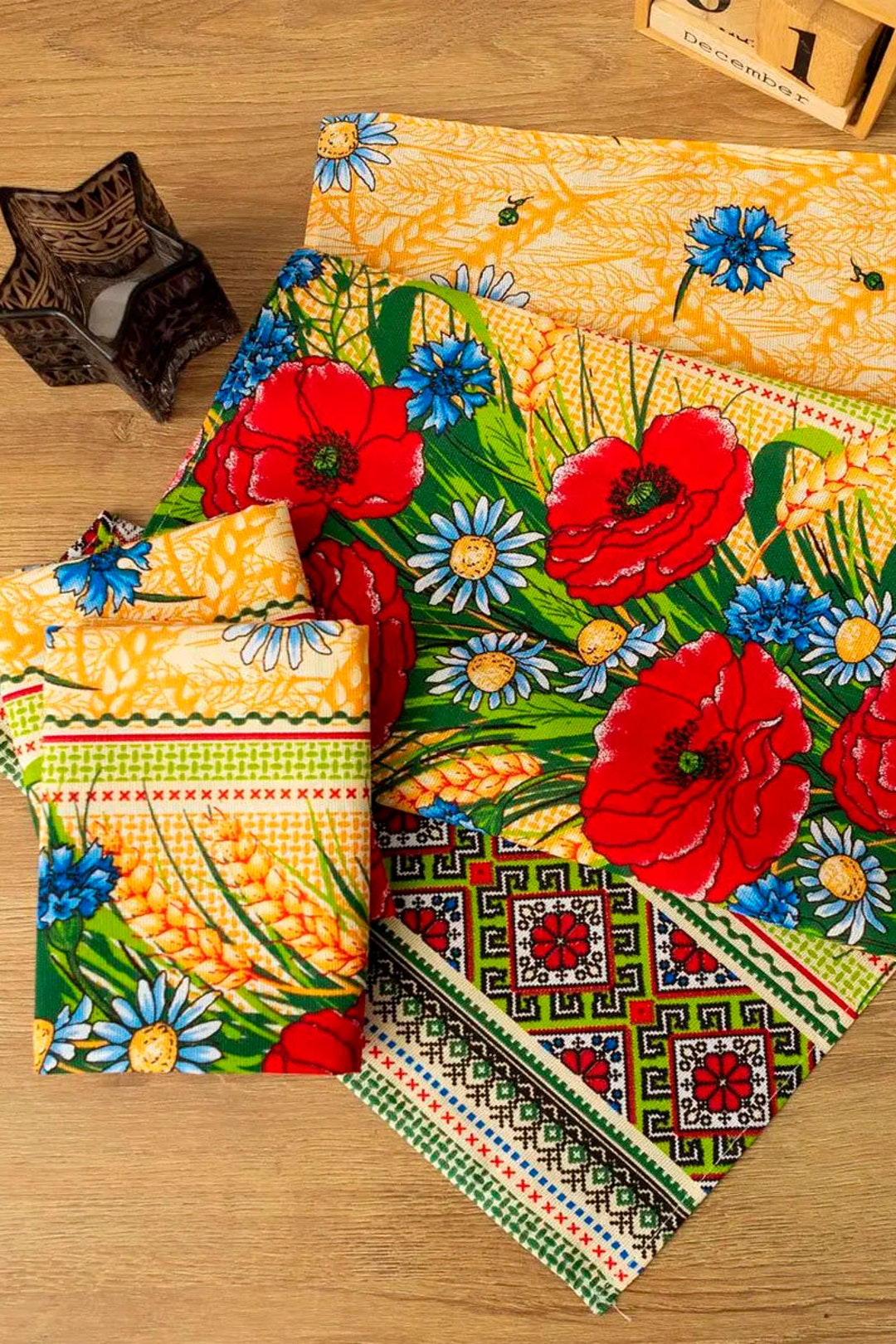 Ukrainian Poppies Kitchen Textile Set: Cotton Towel & Napkins - Etsy