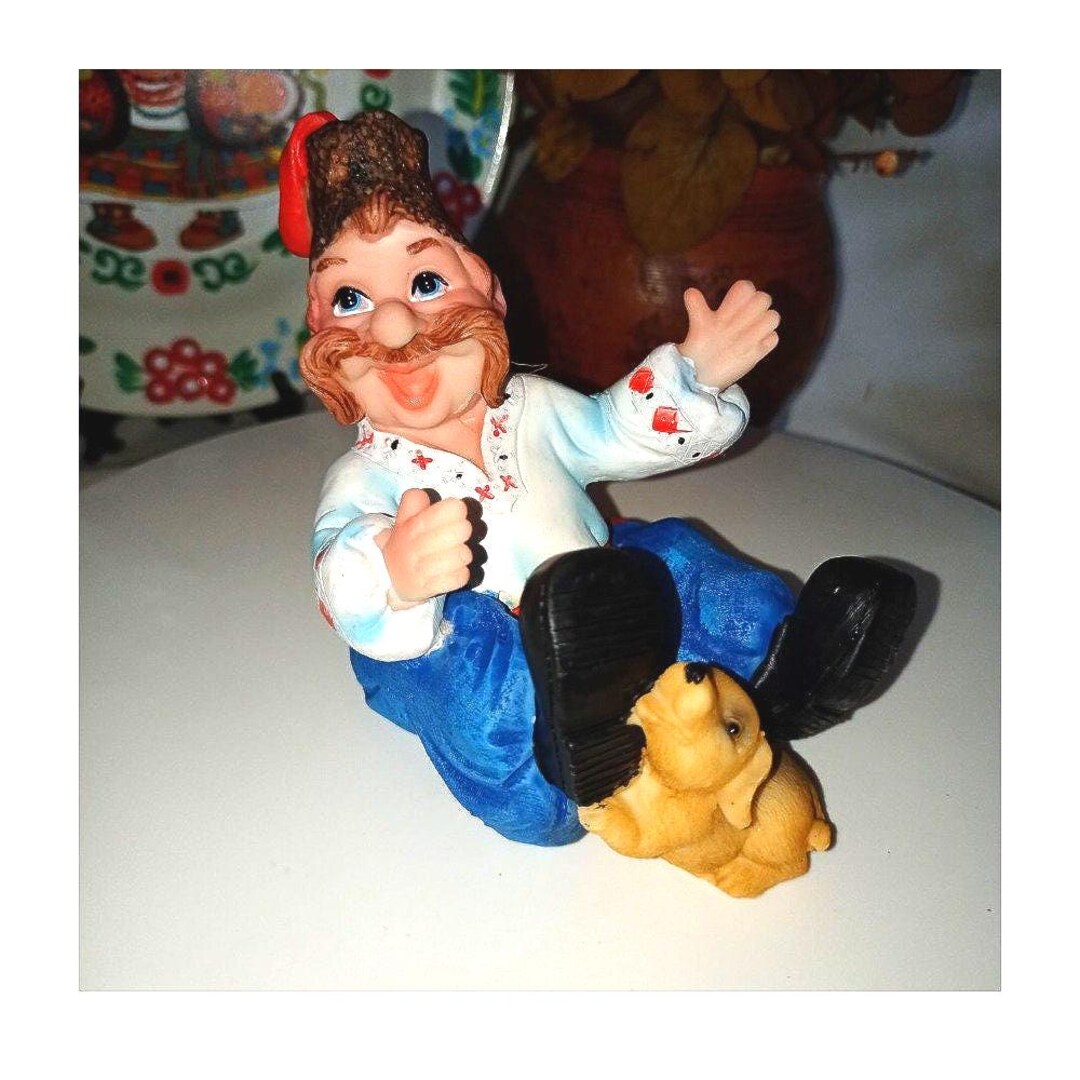 Stone Statuette-stand "ukrainian Cossack With a Dog." Ukrainian Humor ...