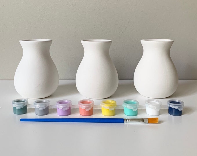 Set of 3 Little Vase Pottery Painting Kit, Teardrop Vase Paint Kit ...