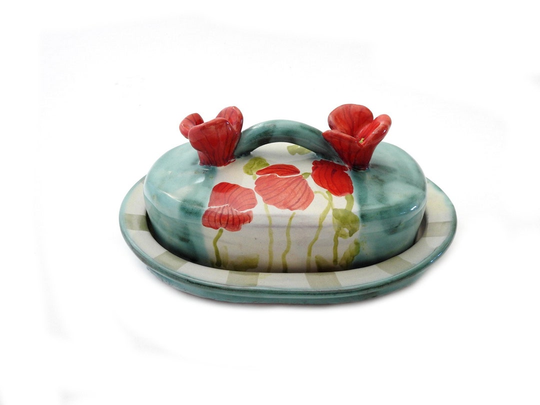 Vintage Artisan Ceramic Butter Red Poppies by Peggy Cargo - Etsy