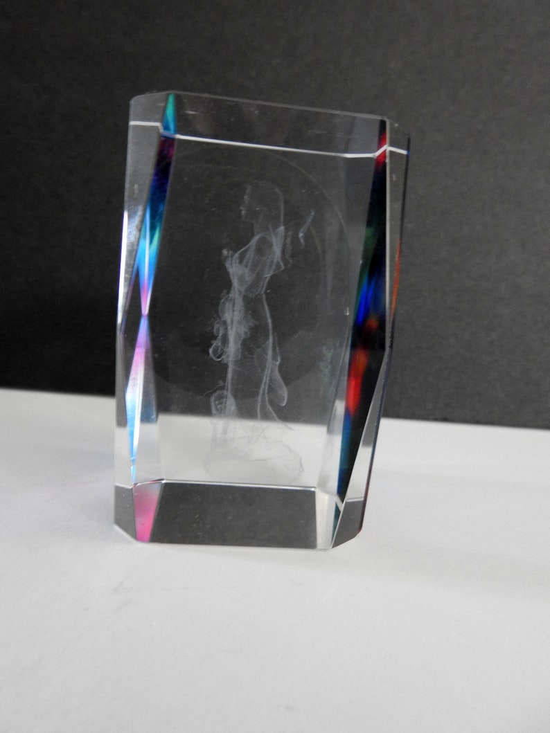 Vintage Multi Color Laser Cut Angel Crystal Cube Paperweight Blue Pink ...