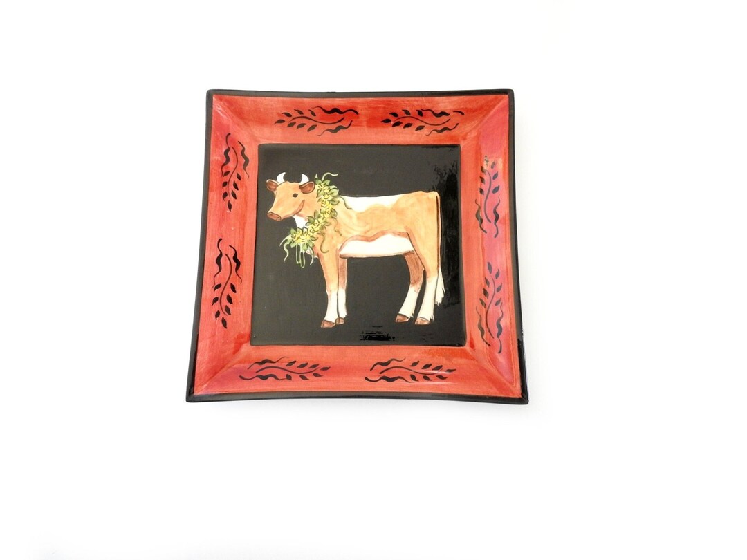 Vintage Collectible Ceramic Hand-painted Square Cow Platter Plate by ...