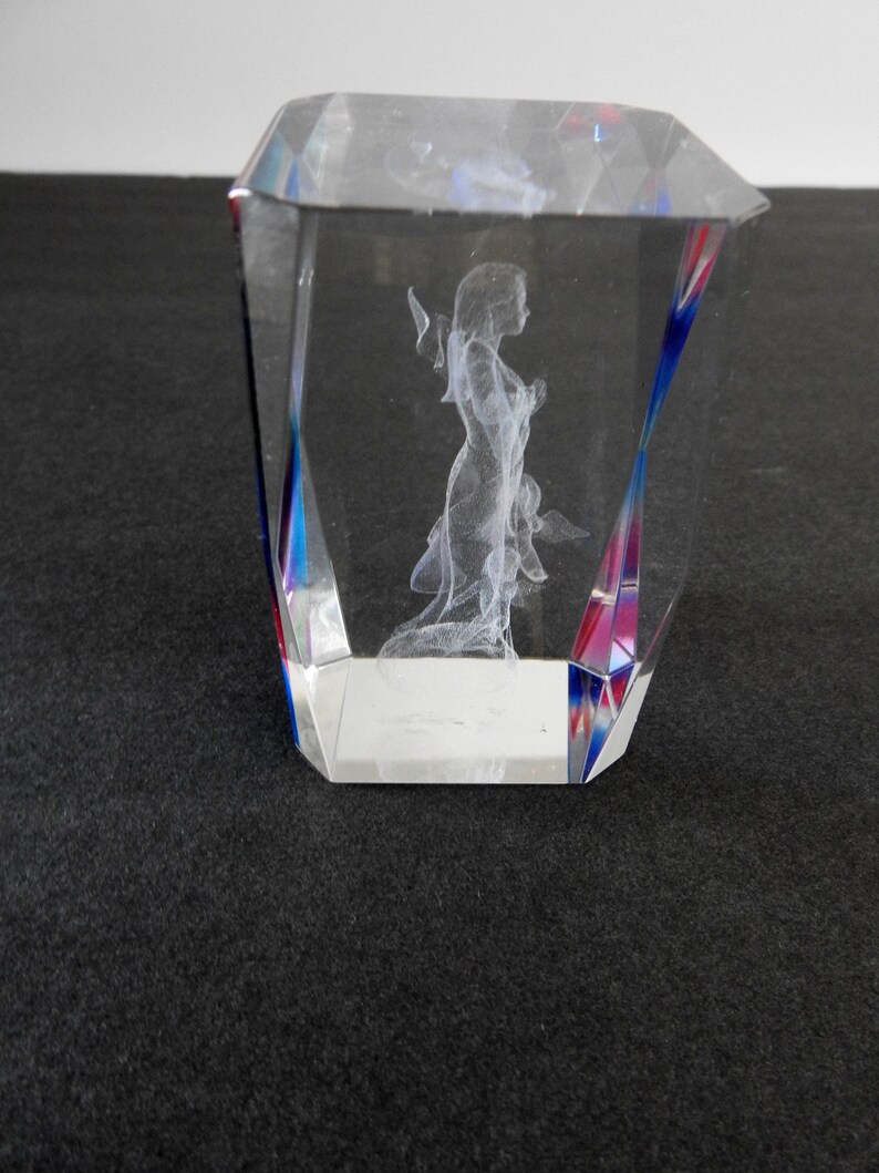 Vintage Multi Color Laser Cut Angel Crystal Cube Paperweight Blue Pink ...