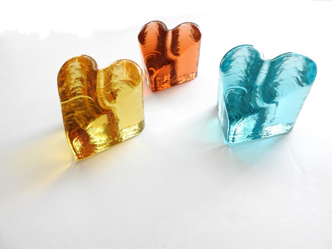 Vintage Fire & Light Recycled Glass Heart Paperweights Figurine Priced ...