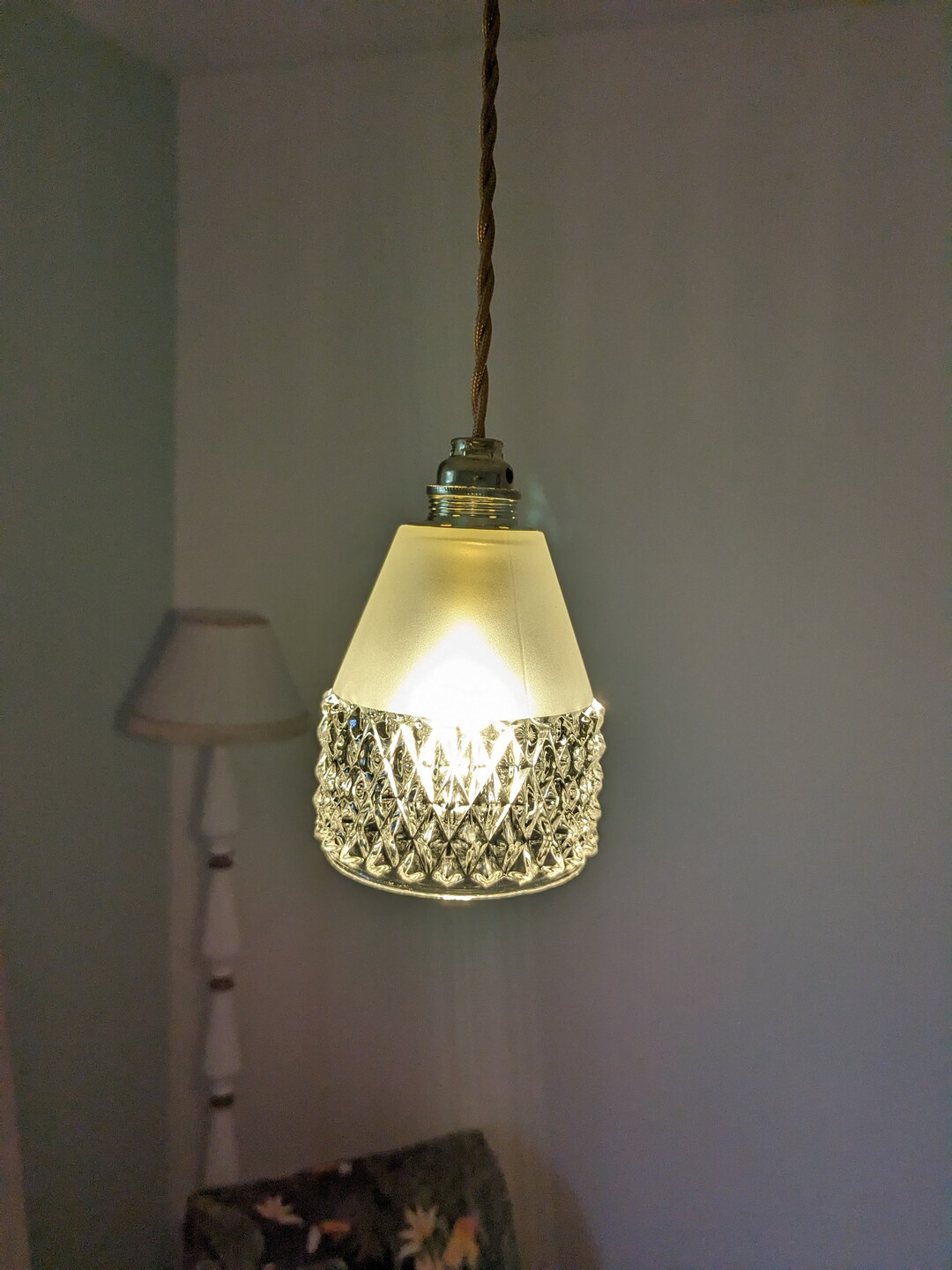 Vintage Chiseled Glass Pendant Lamp - Etsy