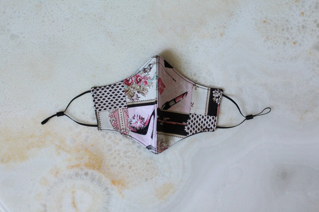 Boudoir Flower Stripe Geo Mask: Cotton-satin Mask/ Patchwork Mask ...