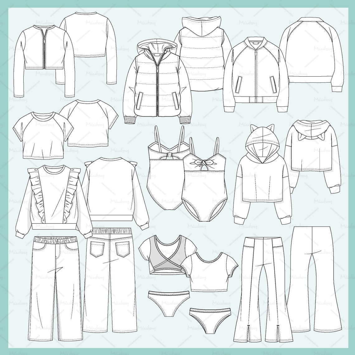 Illustrator Vector Girls Technical Sweatshirt Fashion Flats Sketches ...