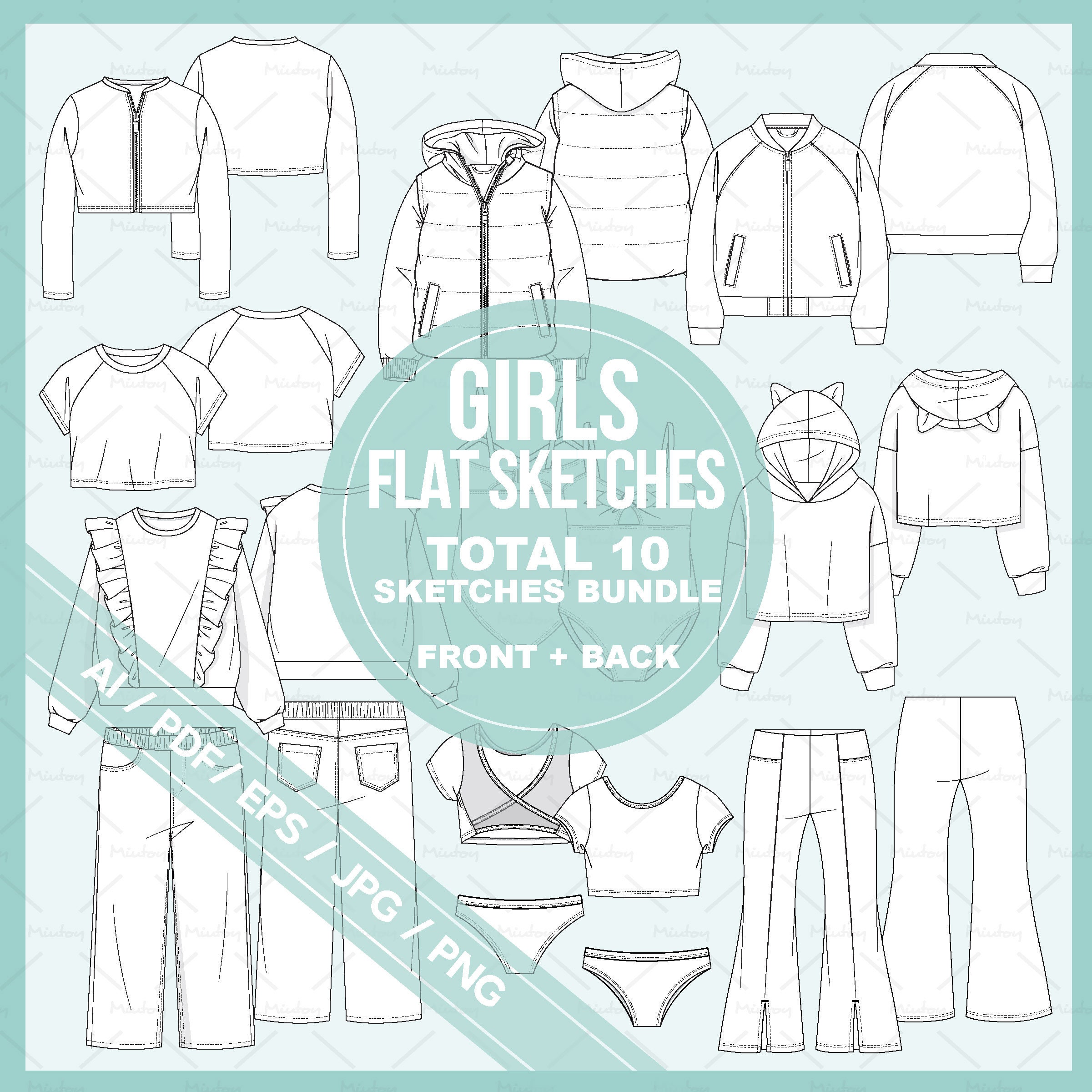 Illustrator Vector Girls Technical Sweatshirt Fashion Flats Sketches ...