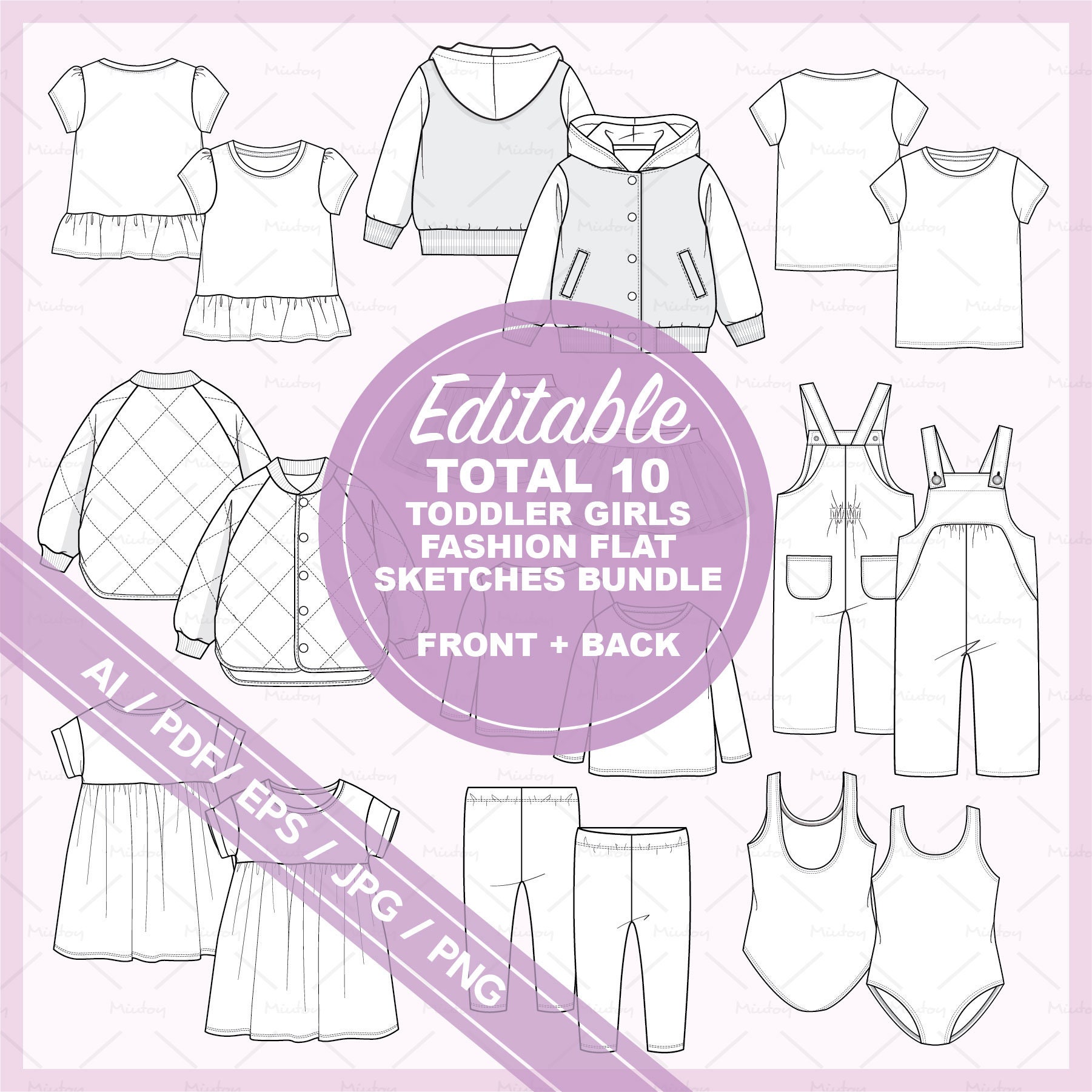 Illustrator Vector Toddler Girls Technical Fashion Flats Sketches ...