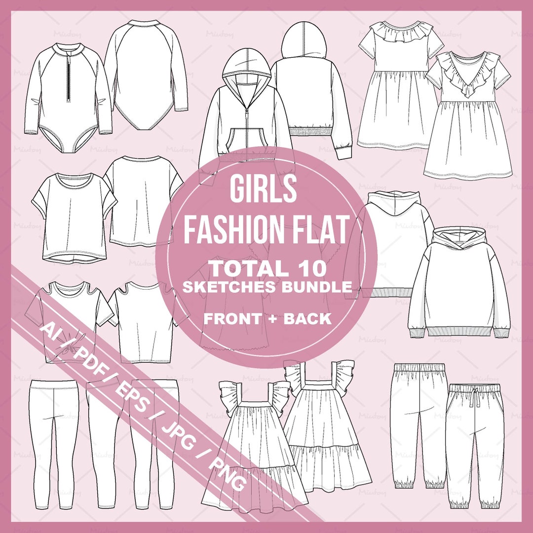 Illustrator Vector Girls Technical Fashion Flats Sketches Drawing ...