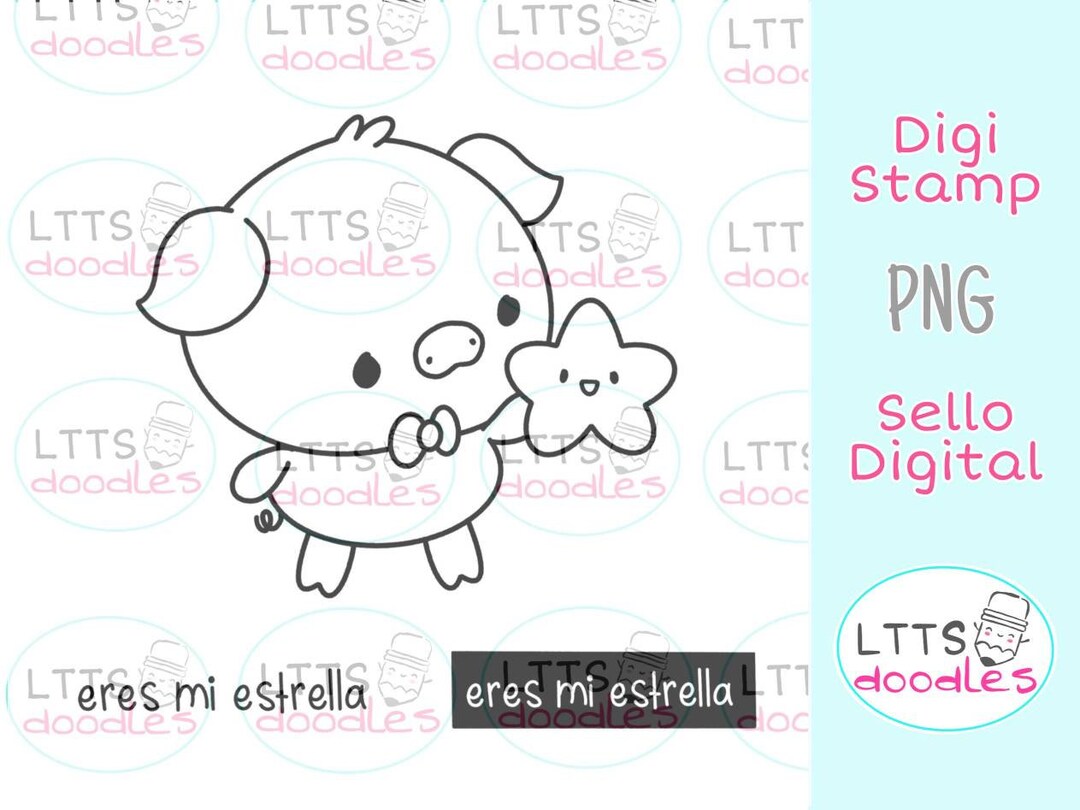 PNG Pig Star Digi Stamp, Coloring Page, Kids Crafts, PNG Instant ...