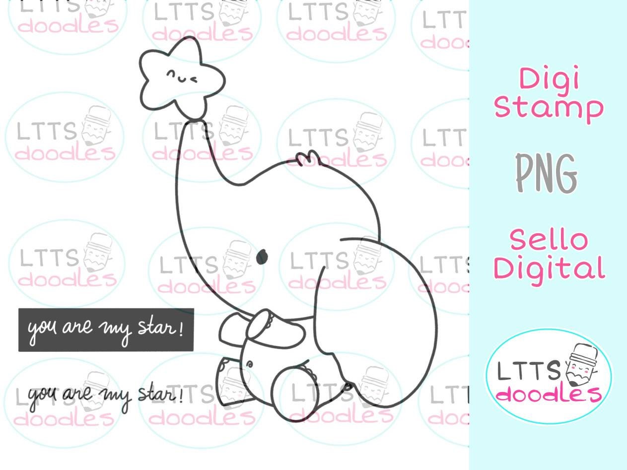 PNG Elephant Star Digi Stamp Coloring Page Kids Crafts PNG - Etsy