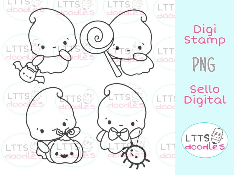 PNG Sweet Ghosts Digi Stamp Halloween Digi Stamp Cute - Etsy