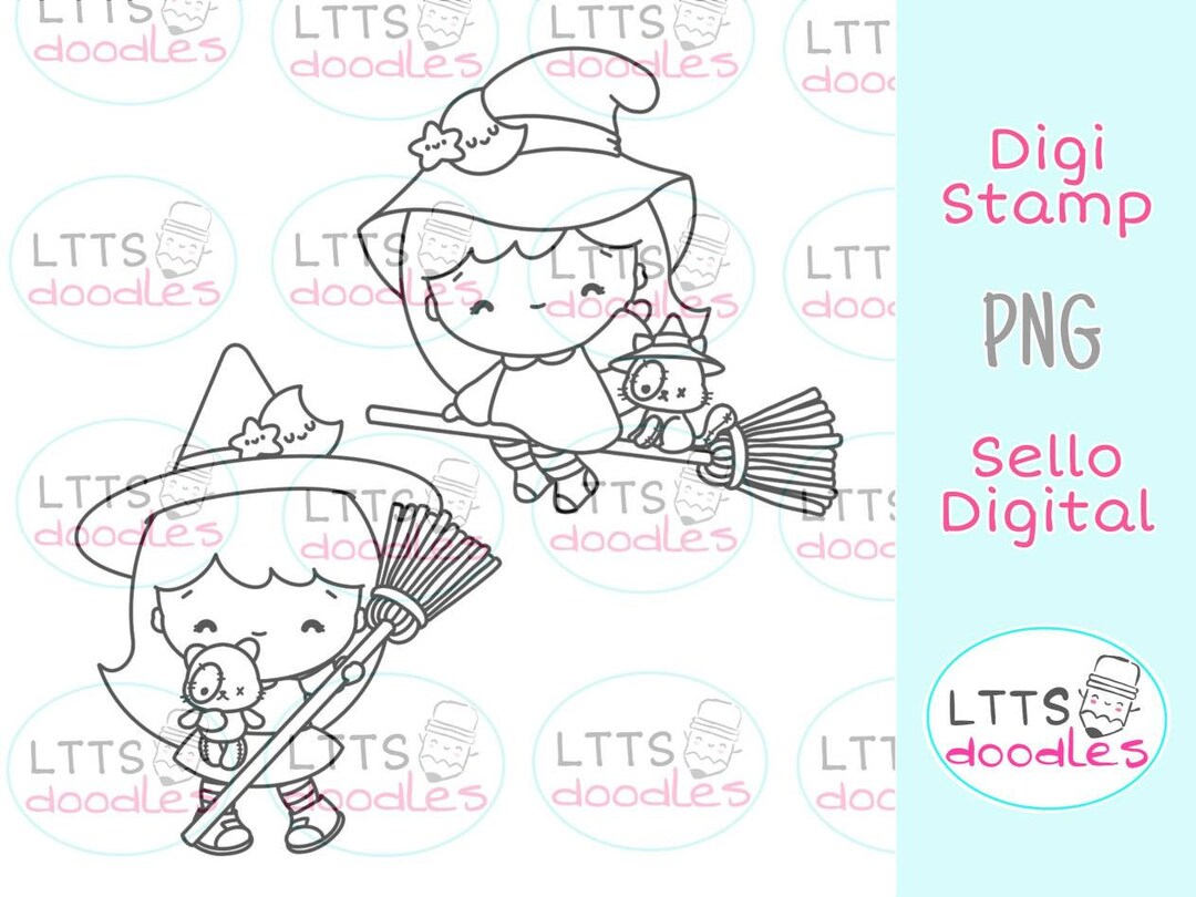 PNG Luna the Witch Digi Stamps, PNG Instant Download Image, Halloween ...