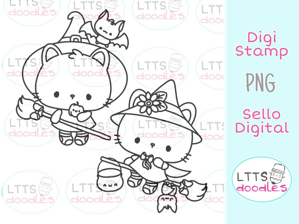 PNG Witch Kitty Digi Stamp, Halloween Digi Stamp, Cute Halloween Stamp ...