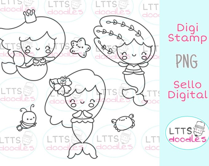Digital Stamp Mermaid Relax, Digi Download Coloring Page, Fantasy Girl ...