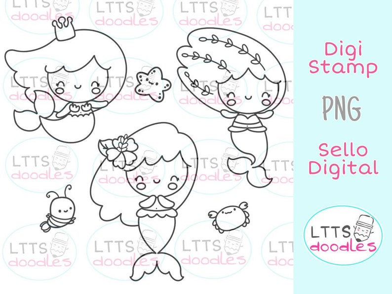 PNG Little Mermaids Digi Stamps PNG Instant Download Image - Etsy