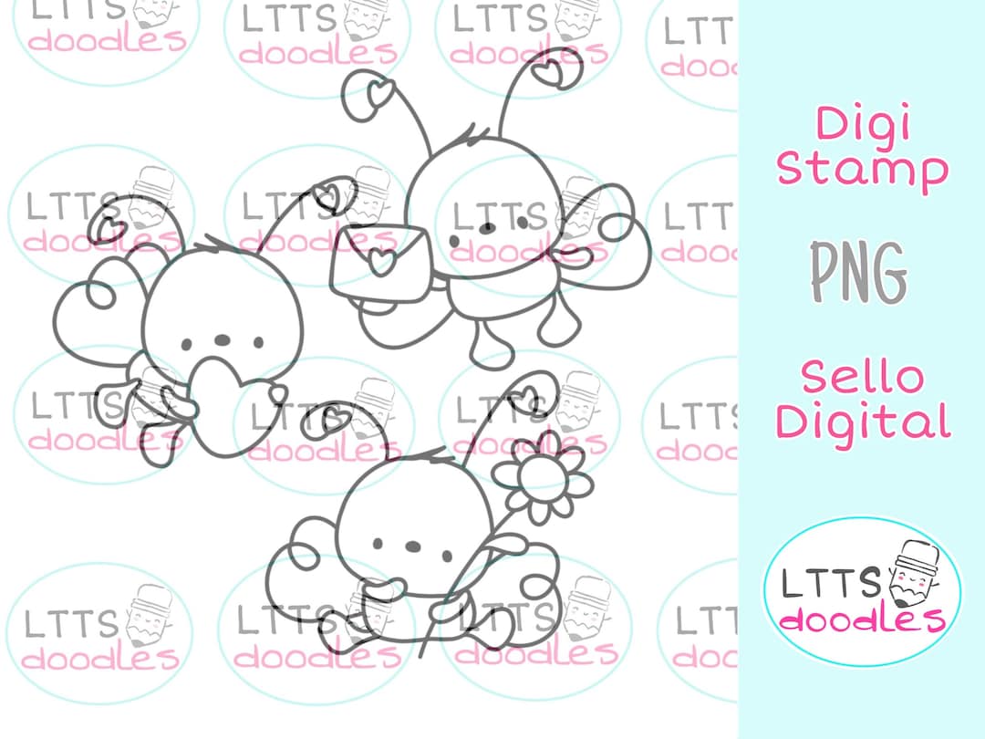 PNG Love Bugs Set of Three Digi Stamps, PNG Instant Download Image ...