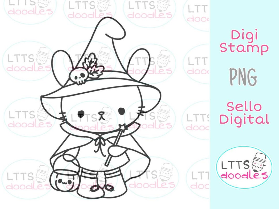 PNG Witch Bunny Digi Stamp, Halloween Digi Stamp, Cute Halloween Stamp ...