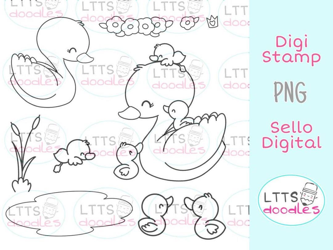 PNG Swan and Babies Digi Stamp, Mother's Day Coloring Page, Spring Kids ...